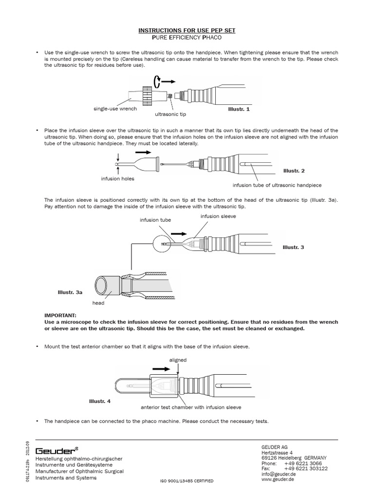 Instructions For Use Pep Set Pure Efficiency Phaco: ISO 9001/13485 CERTIFIED | PDF | Equipment ...