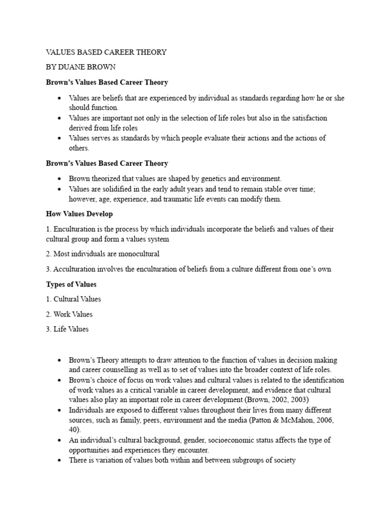 VALUES BASED CAREER THEORY | PDF | Socioeconomic Status | Decision Making