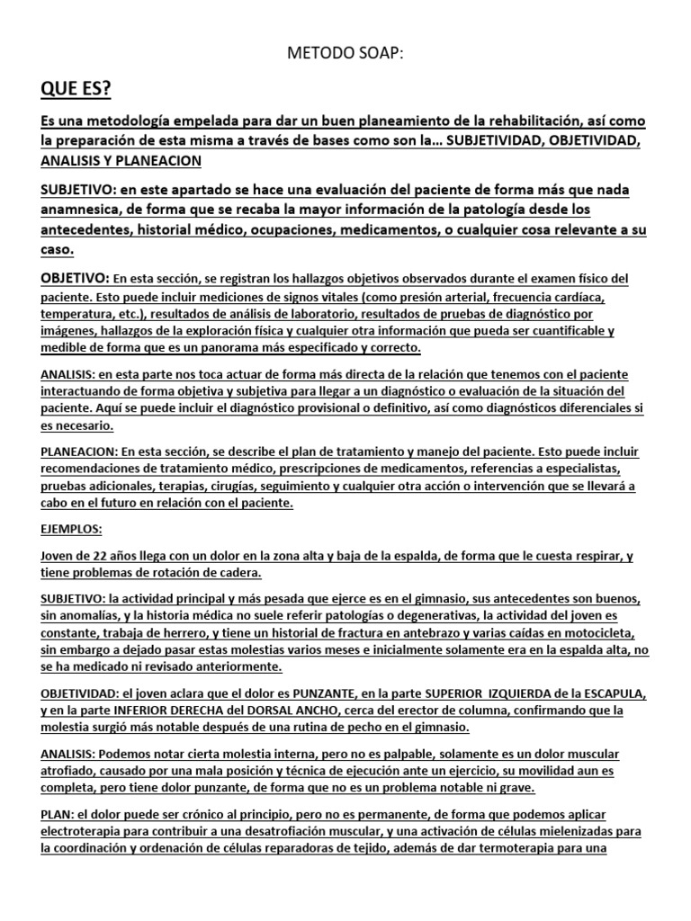 METODO SOAP | PDF | Examen físico | Dolor
