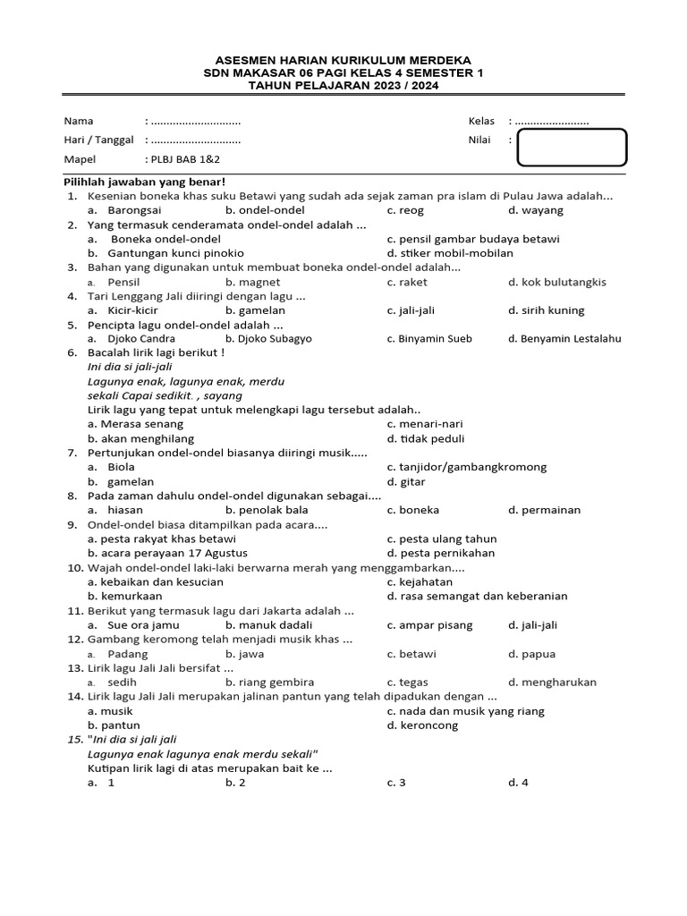 ASSESMEN SUMATIF PLBJ BAB 1&2 (1) | PDF