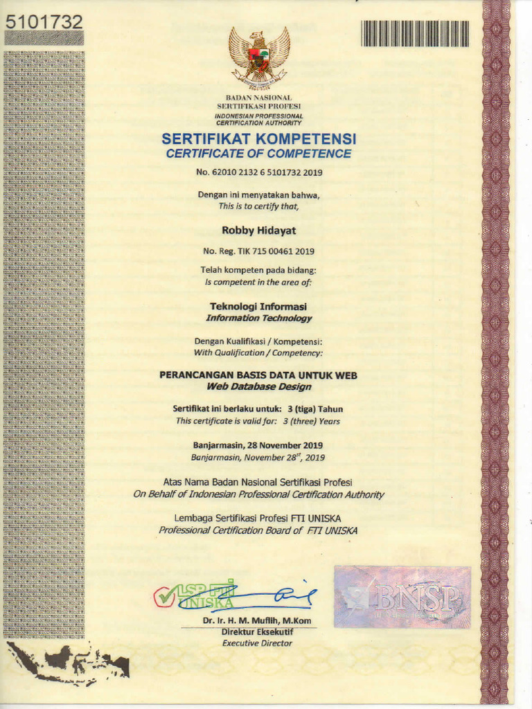 Contoh Sertifikat Komp | PDF