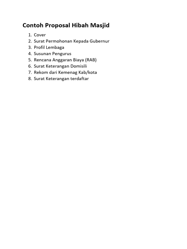 Contoh Proposal hibah Masjid. | PDF