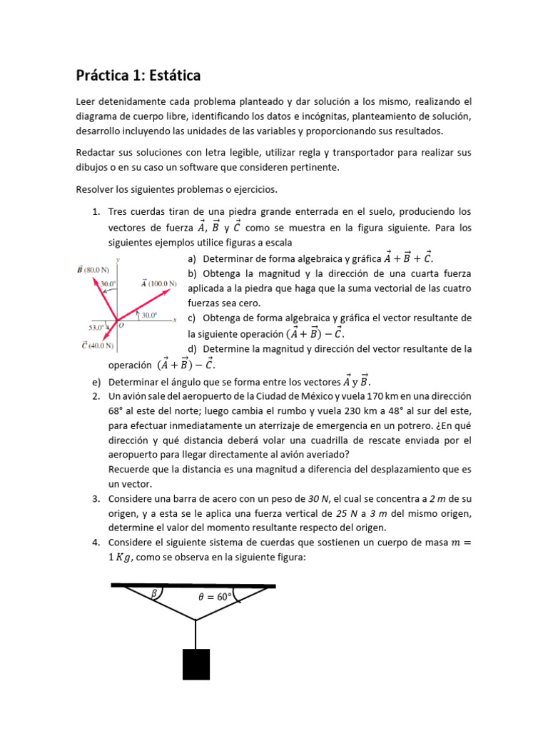 Practica 1 Estatica | PDF | Vector Euclidiano | Fuerza
