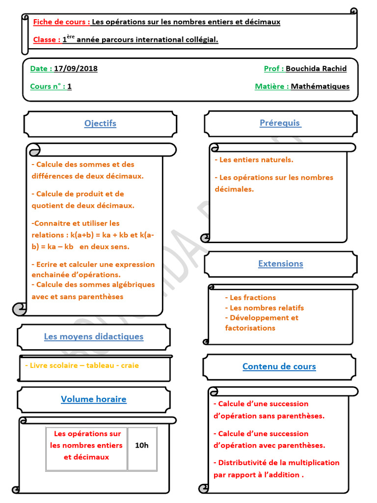 Opérations sur Nombres Entiers et Décimaux | PDF | Division | Nombre