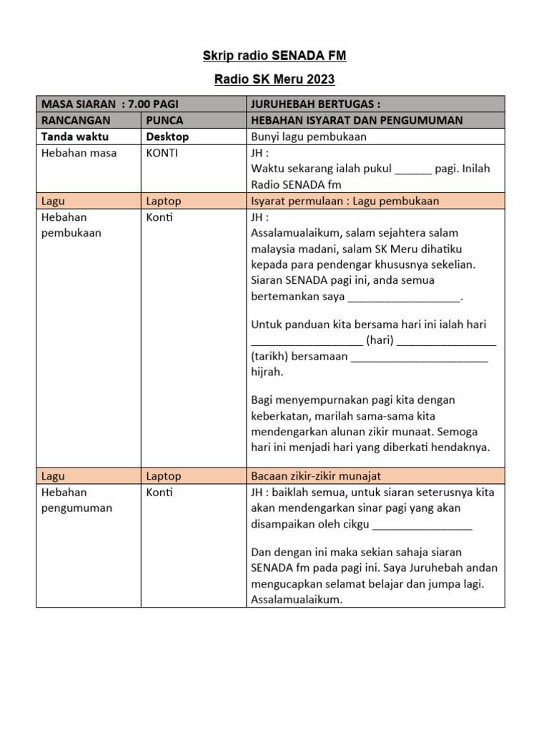 Skrip Radio SENADA FM | PDF