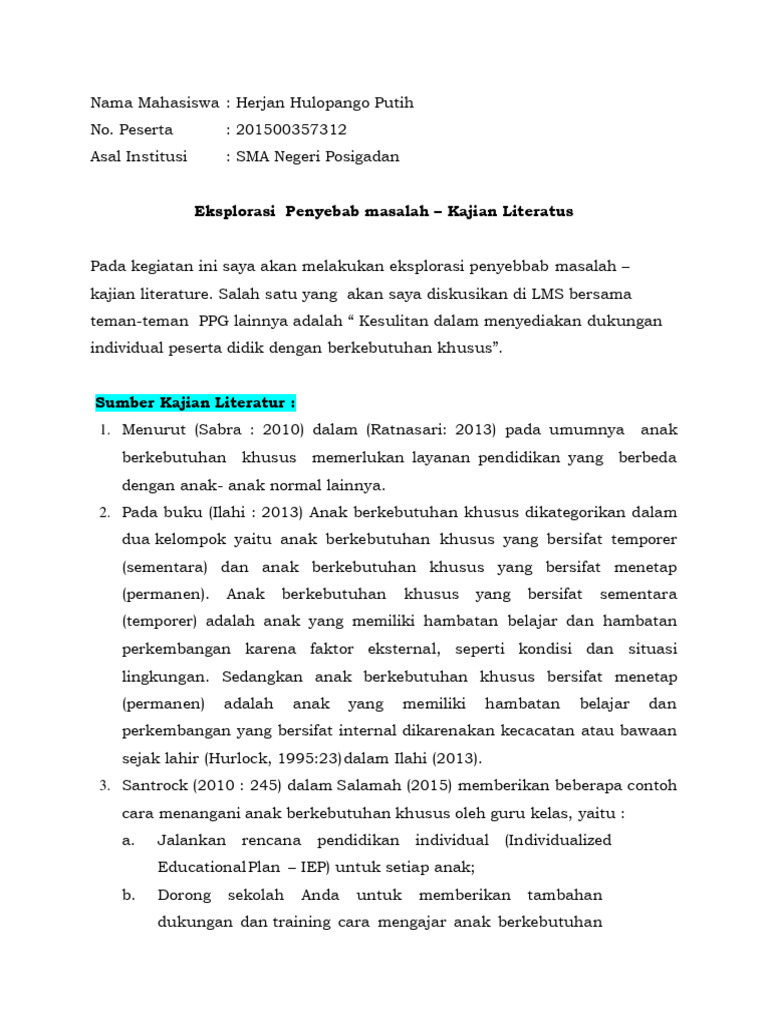 Kolaborasi - Eksplorasi Penyebab Masalah - Kajian Litaratur | PDF | Karier & Perkembangan ...