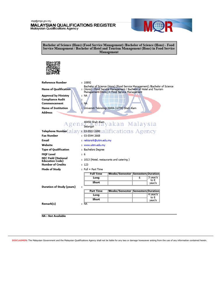 Mqa 1 | PDF | Vocational Education | Academic Degree