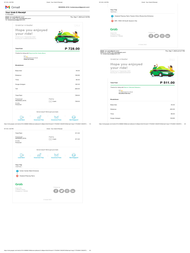 Grab E-Receipt for September 2023 | PDF