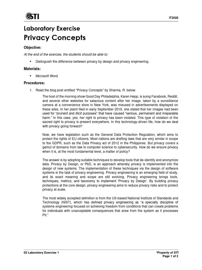 02 Laboratory Exercise 1 | PDF | Privacy | Engineering