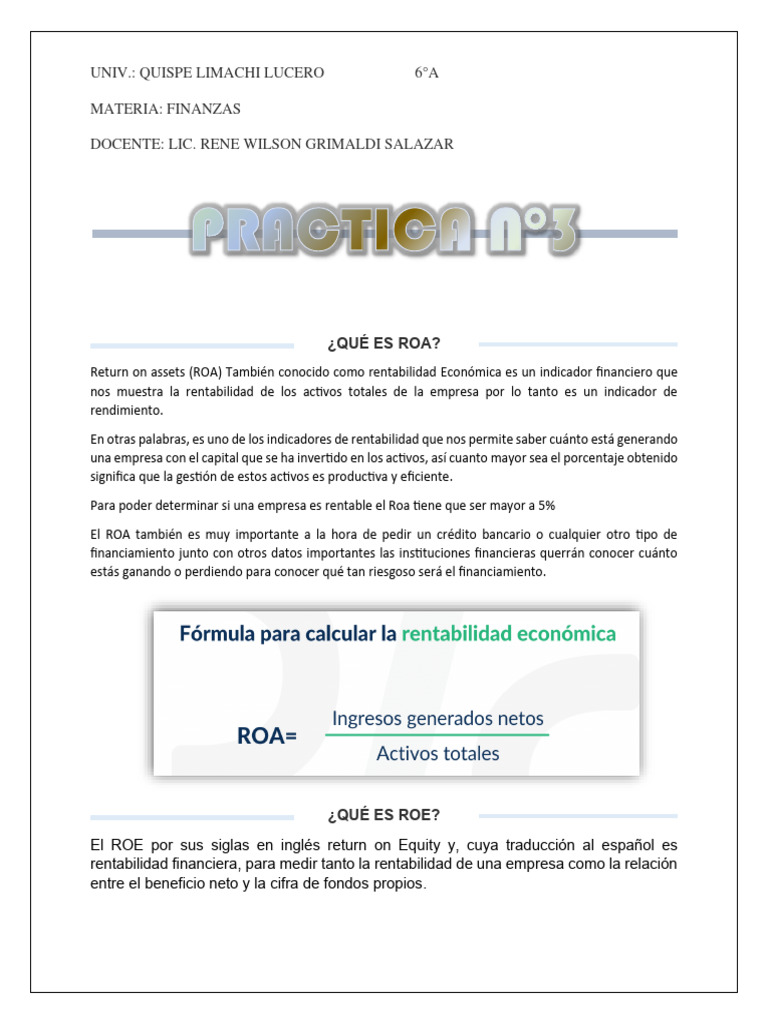 QUÉ ES ROA roe roi | PDF | Rentabilidad sobre recursos propios | Business