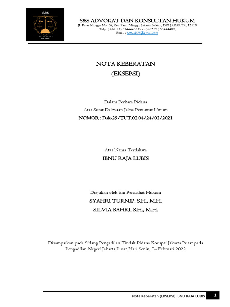 Nota Keberatan (Eksepsi) | PDF | Ilmu Sosial