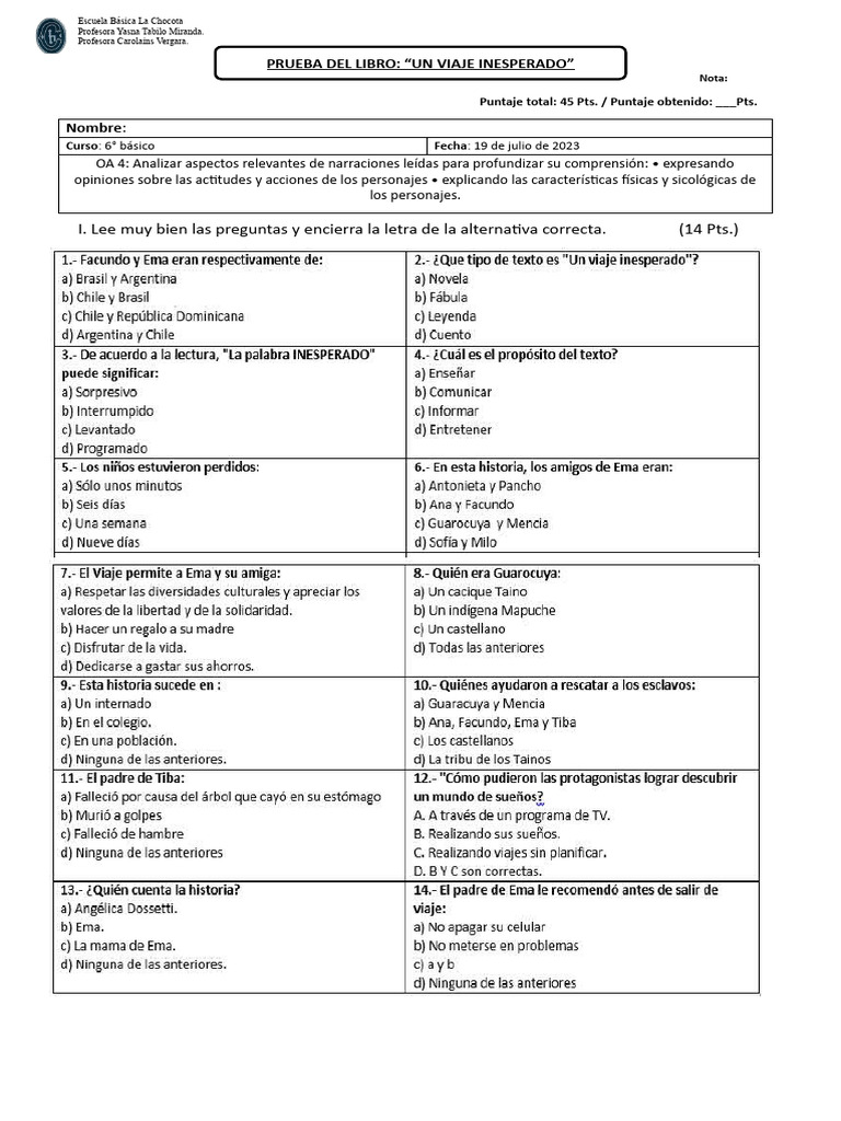 Prueba Un Viaje Inesperado | PDF