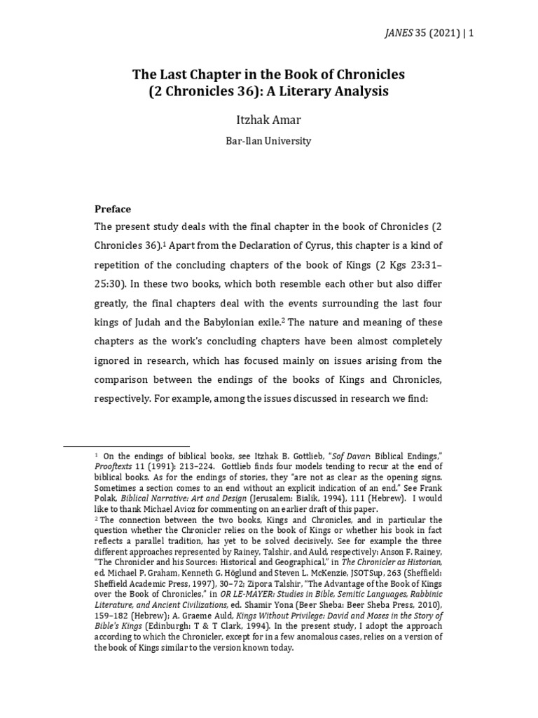 The Last Chapter In The Book Of Chronicles 2 Chronicles 36 A Literary