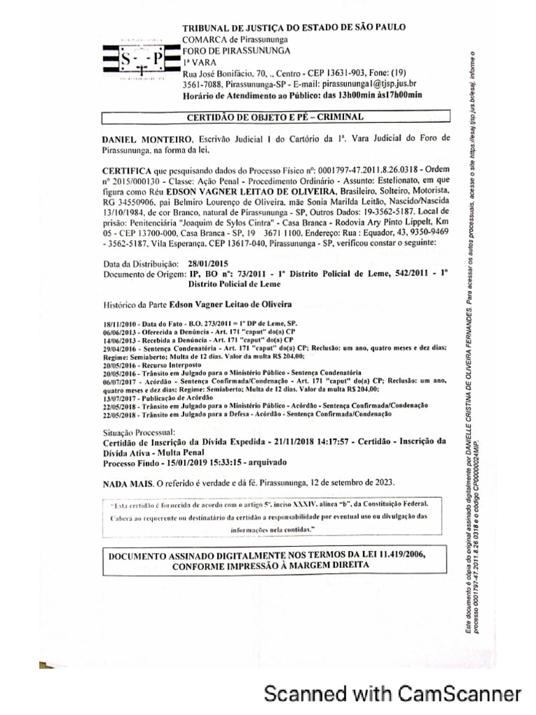 Certidão de Objeto e Pé Proc 0001797-47. | PDF
