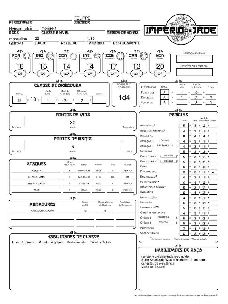 Ficha Editavel Imperio de Jade 2 | PDF