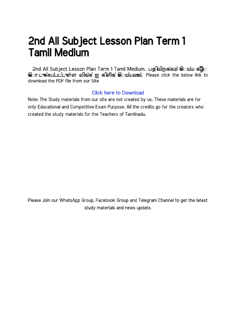 2nd All Subject Lesson Plan Term 1 Tamil Medium | PDF