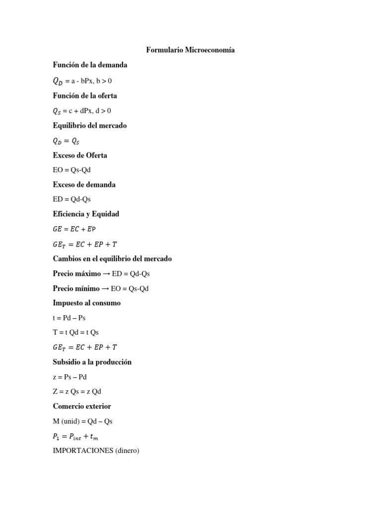 Formulario de Microeconomía | PDF