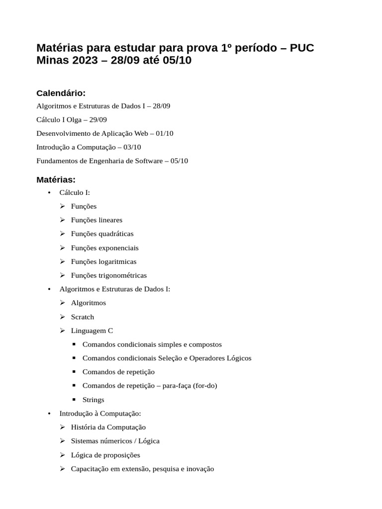 Guia de Estudos para Provas PUC Minas | PDF