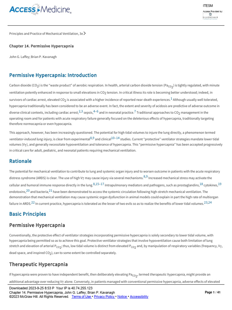 Chapter 14. Permissive Hypercapnia | PDF