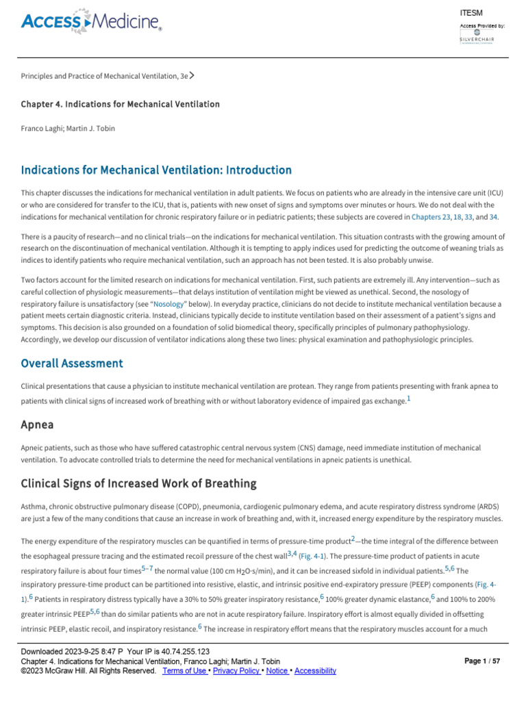 Chapter 4. Indications For Mechanical Ventilation | PDF | Breathing | Respiratory System