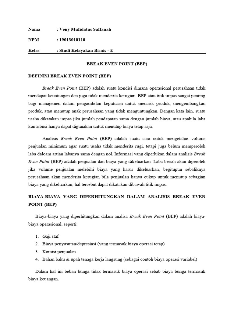Analisis Break Even Point (BEP) | PDF