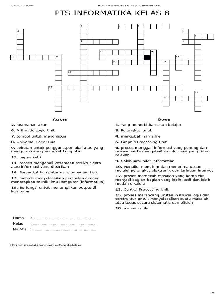 TTS Informatika Kelas 8 Semester 1 | PDF