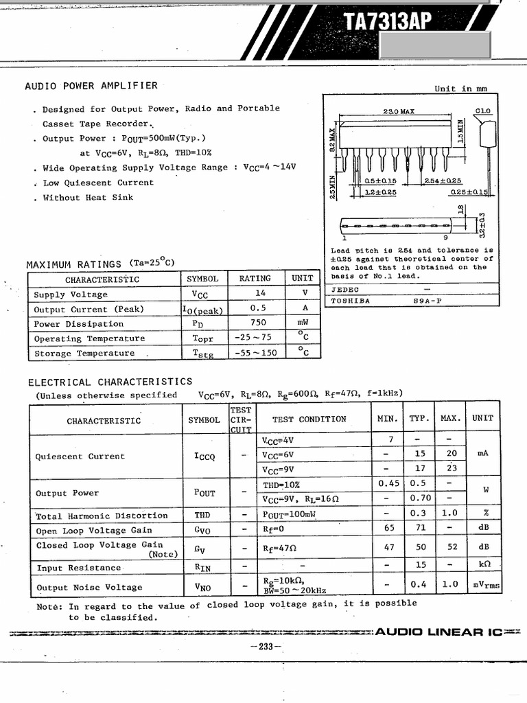 TA7313AP Toshiba | PDF