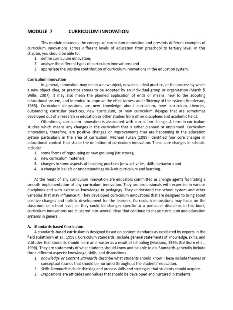 Profed 9 Mod 7 Curriculum Innovation | PDF | Curriculum ...