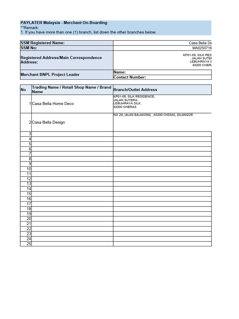 Merchant Branch List For On-Boarding Application | PDF