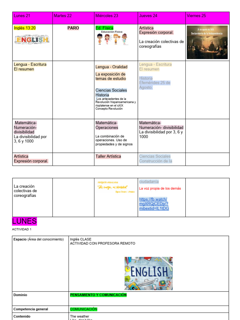 Plan Semanal 4 | PDF