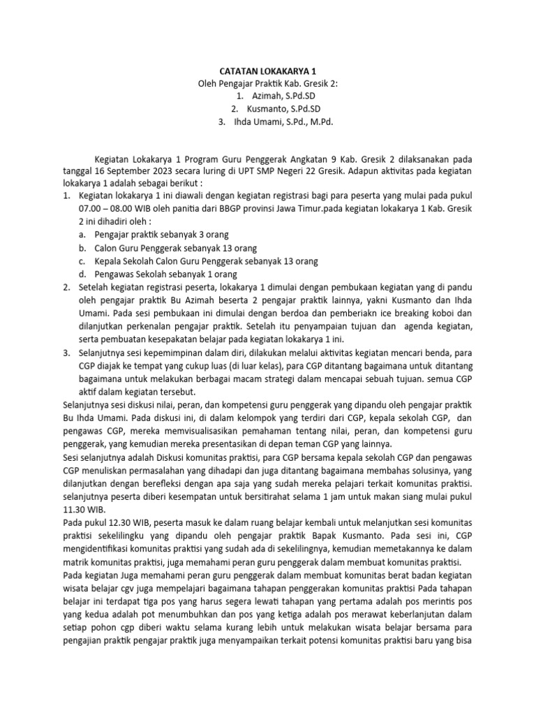 Catatan Lokakarya 1 | PDF