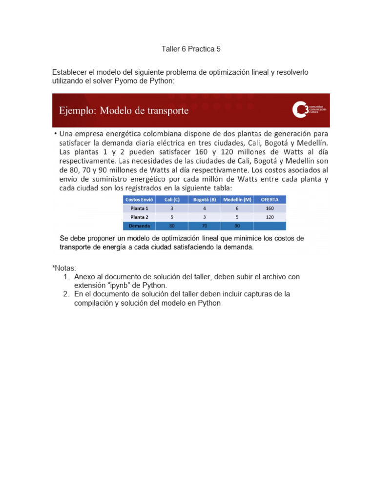 Taller 6 Solver Pyomo en Python 1 | PDF