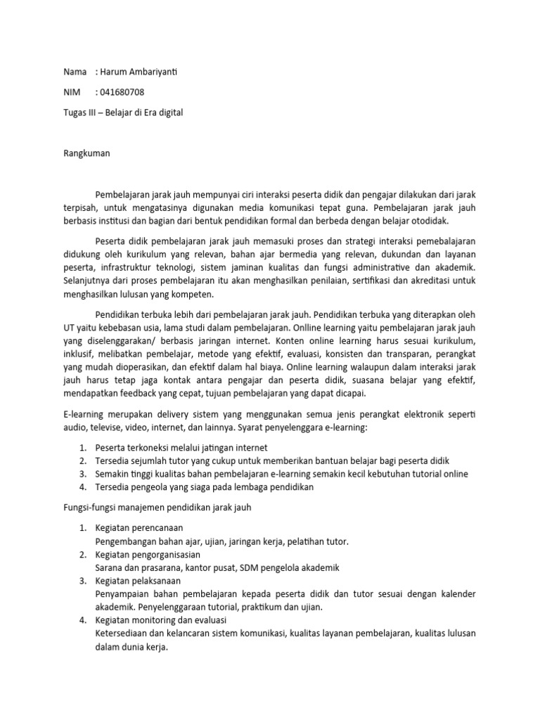 Tugas III - Belajar Di Era Digital | PDF | Karier & Perkembangan | Komputer