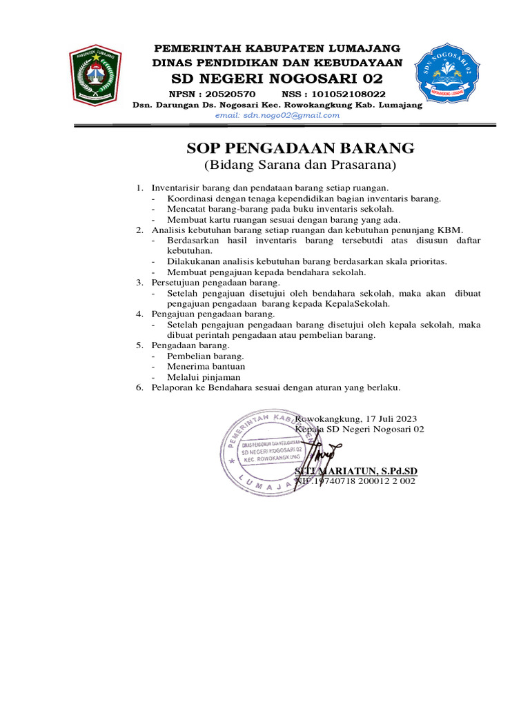 Sop Pengadaan Barang - Nogoda | PDF
