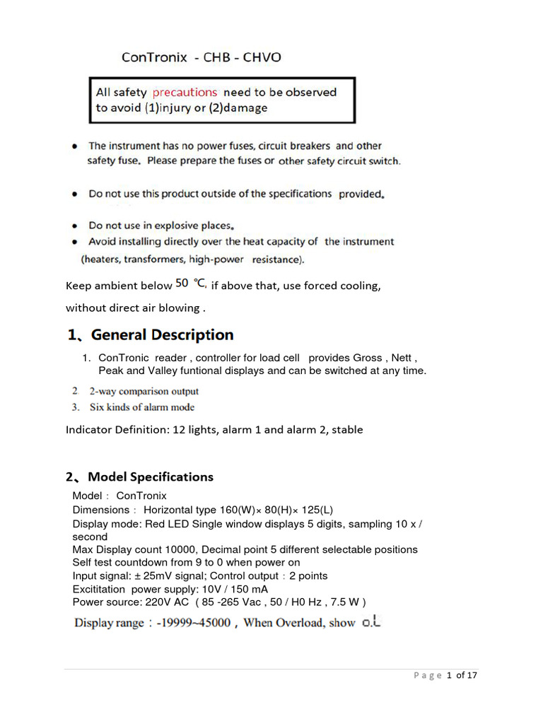 Load Cell - Reader Manual CHB-CHVO | PDF