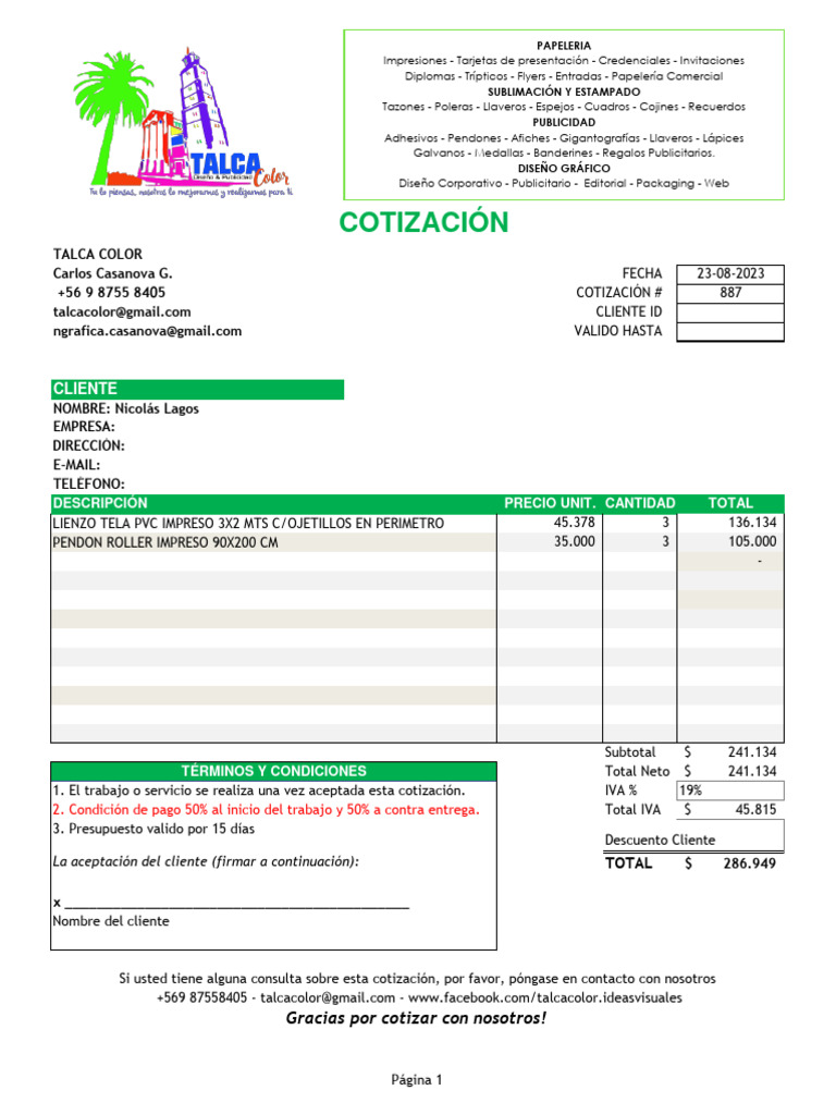 Cotización de Servicios de Impresión y Diseño | PDF | Diseño | Diseño ...