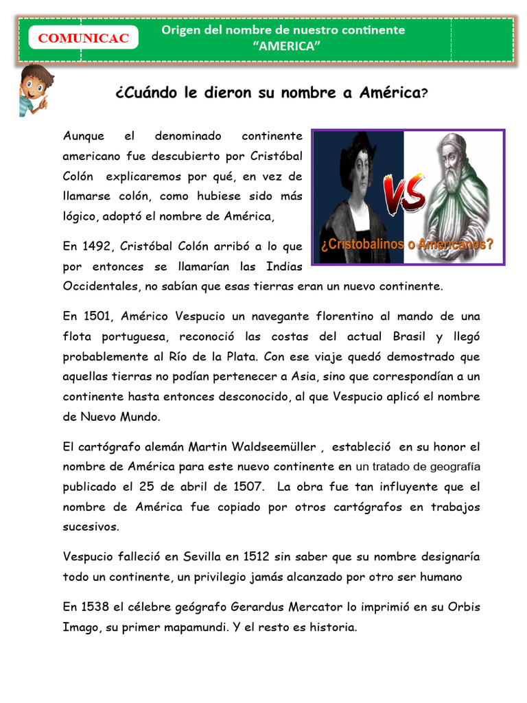 D4 A1 Ficha Com. Leemos Origen Del Nombre de Nuestro Continente ...