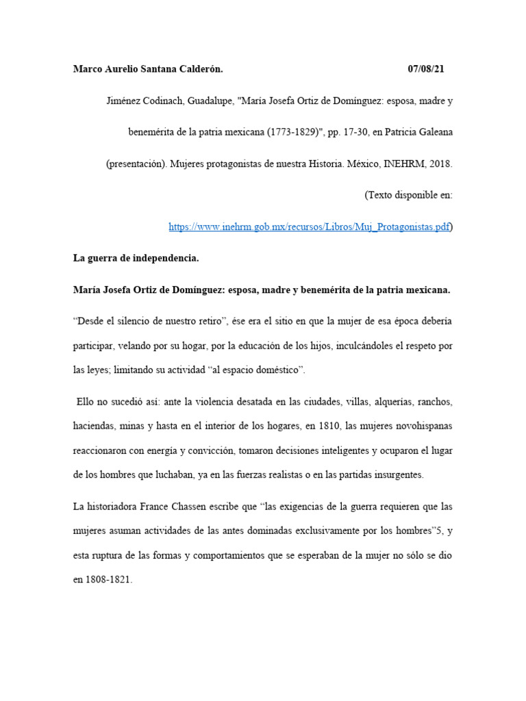 María Josefa Ortiz: Heroína de la Independencia | PDF | México | Nueva ...