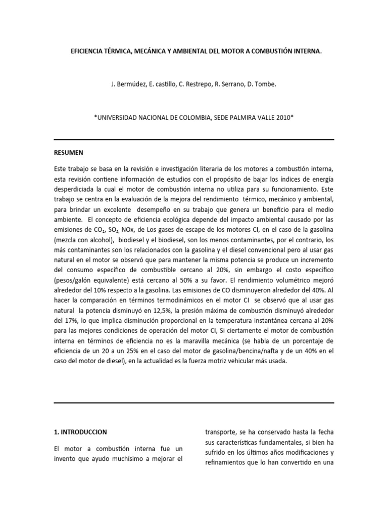 Articulo Final Termo | PDF | Motores | Motor de combustión interna