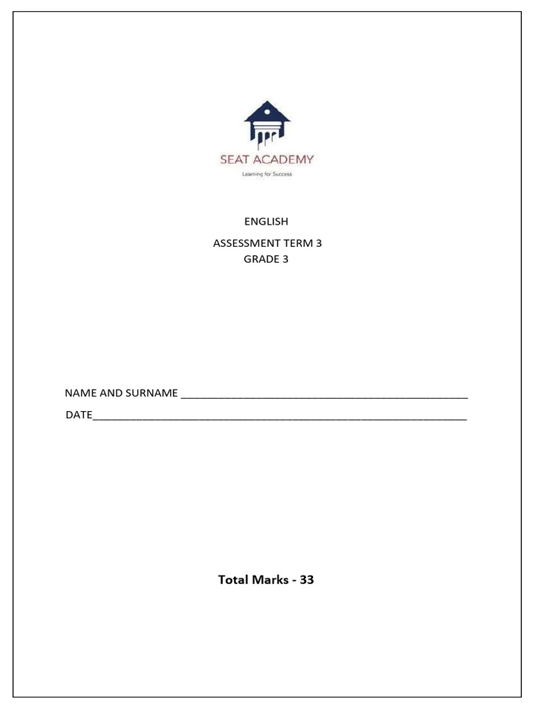 Grade 3 English Assessment Term 3 | PDF | Language Arts & Discipline