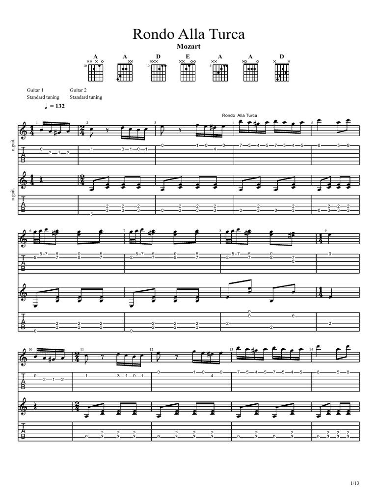 Mozart - Marcha Turca Duo Guitars | PDF | Elements Of Music | Music Theory