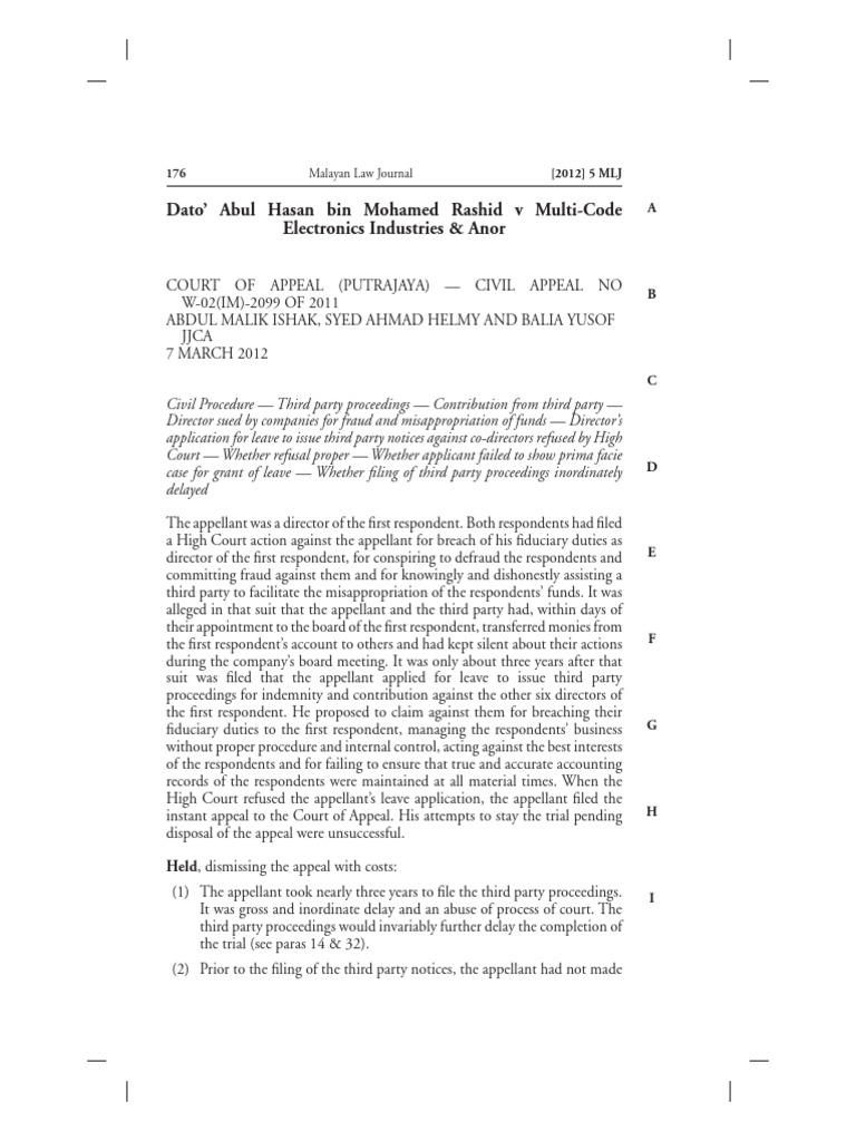 Dato' Abul Hasan Bin Mohamed Rashid V Multi-Code Electronics Industries ...