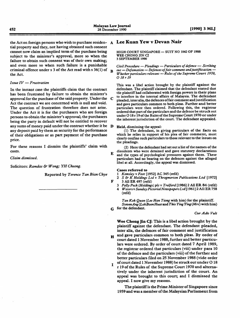 LEE KUAN YEW V DEVAN NAIR | PDF