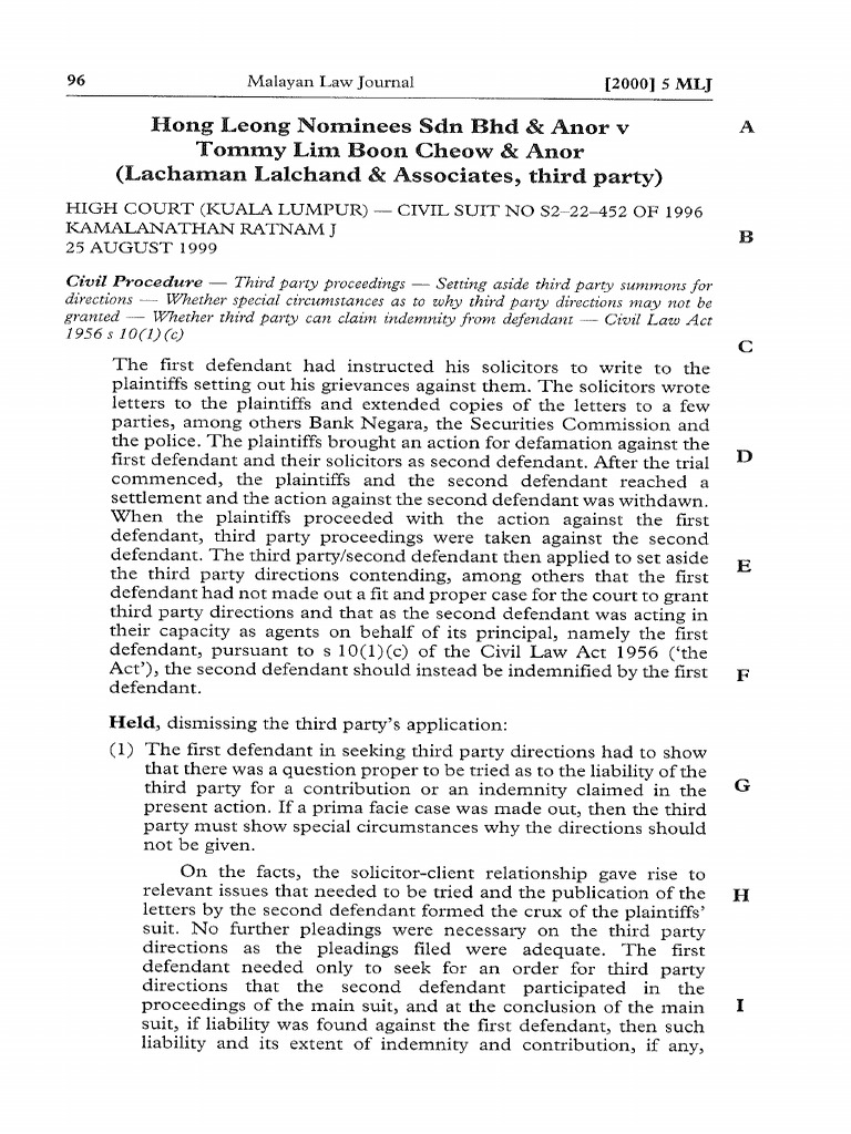 HONG LEONG NOMINEES SDN BHD & ANOR V TOMMY LIM BOON CHEOW & ANOR ...