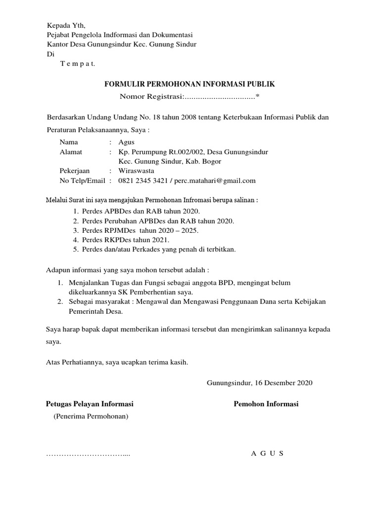 Formulir Permohonan Informasi Publik | PDF