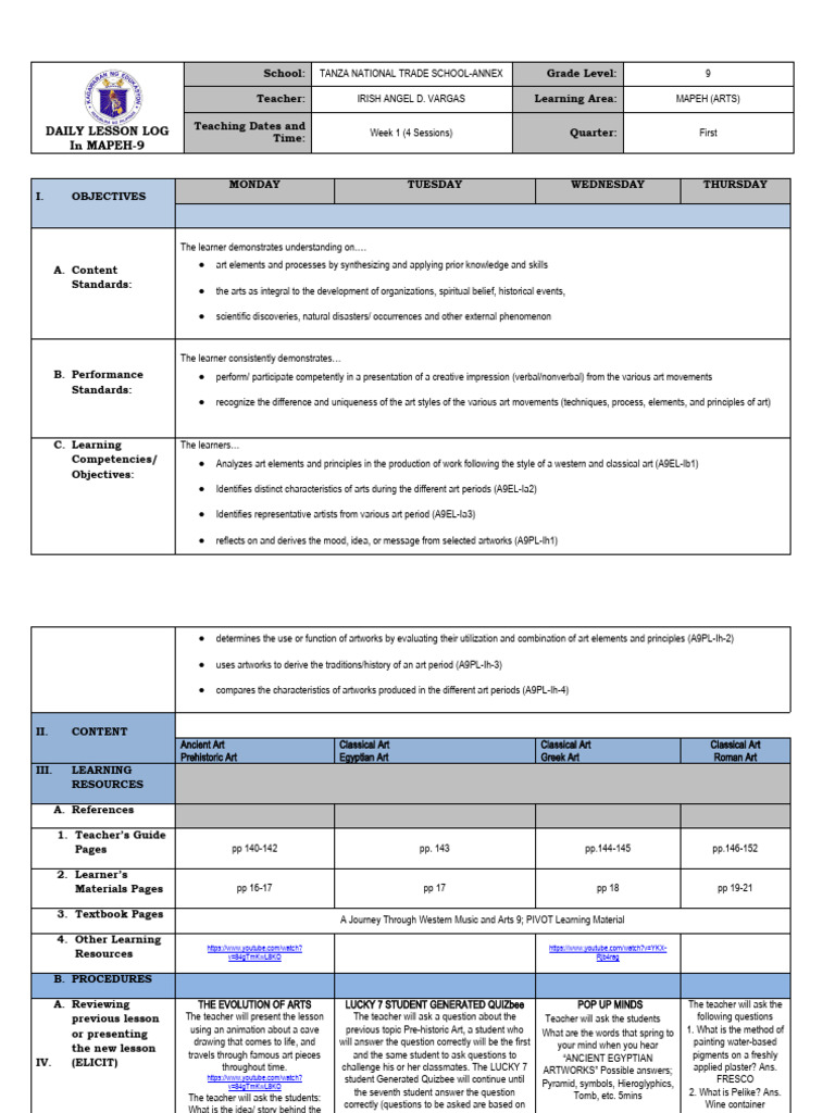 MAPEH GRADE 9 DLL | PDF