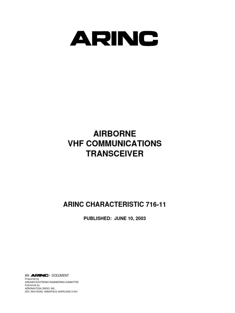 Arinc 716-11-2003 | PDF | Transmitter | Bandwidth (Signal Processing)