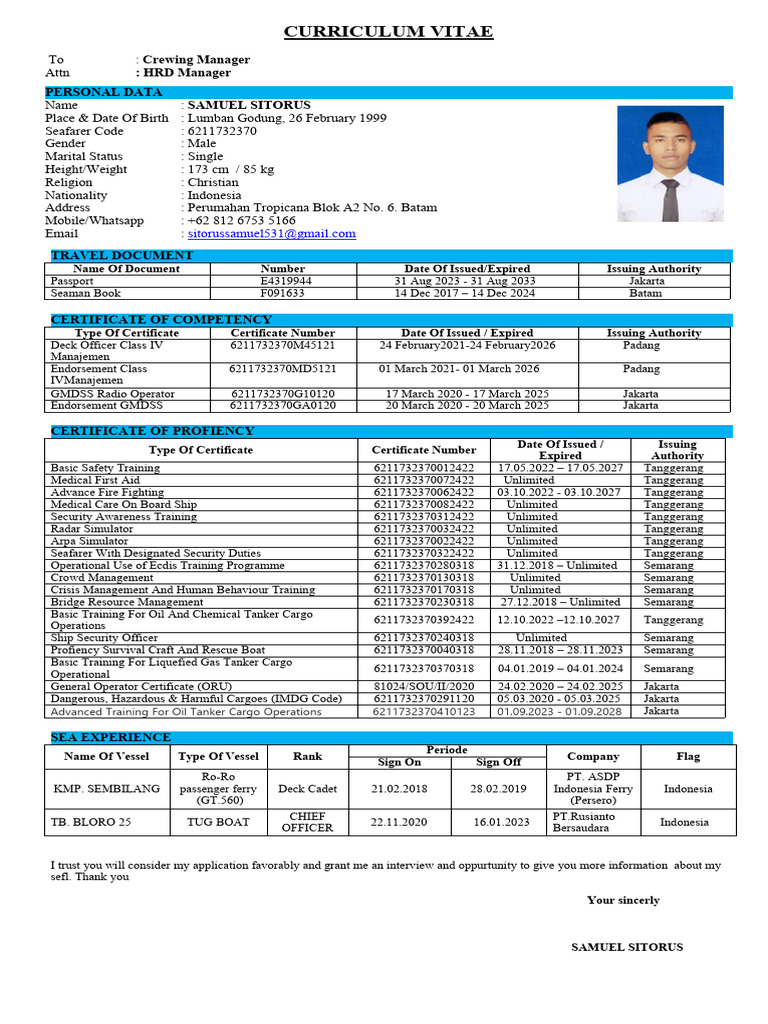 CV Samuel Sitorus | PDF | Freight Transport | Transport