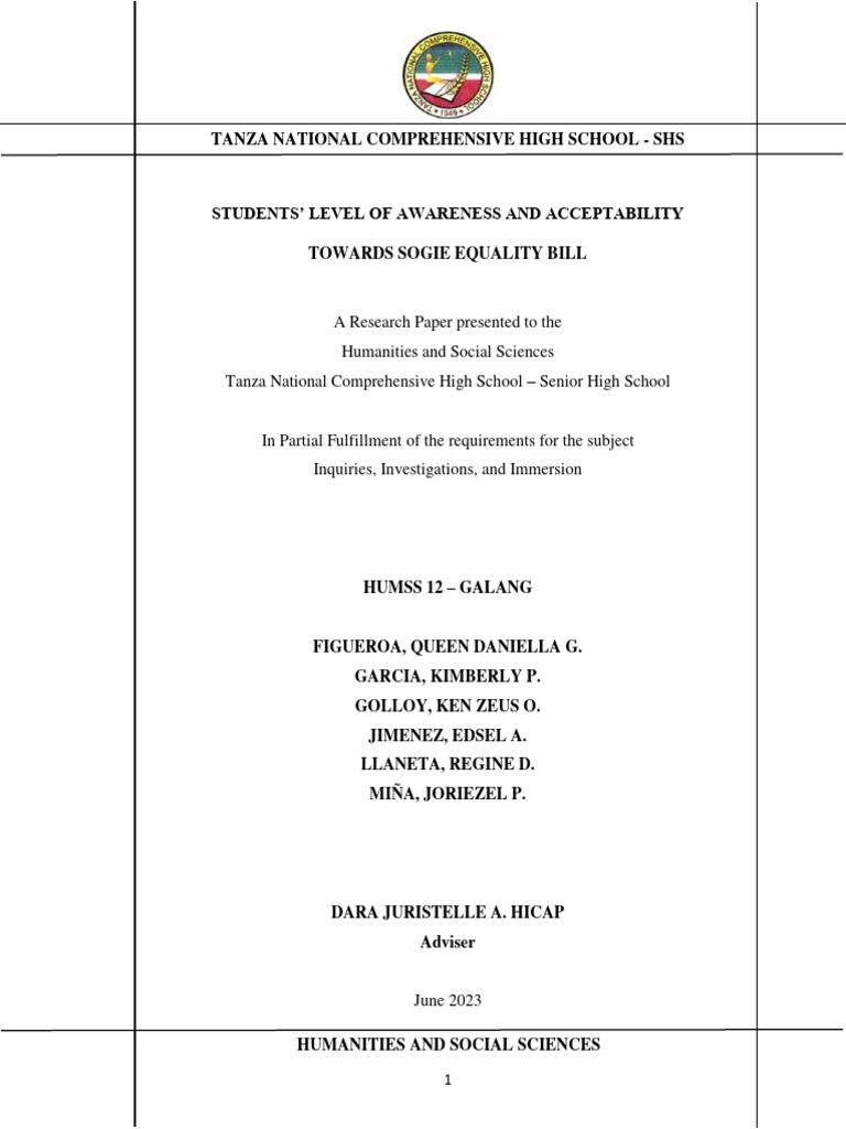 Student's Level of Awareness and Acceptance On The SOGIE Equality Bill ...