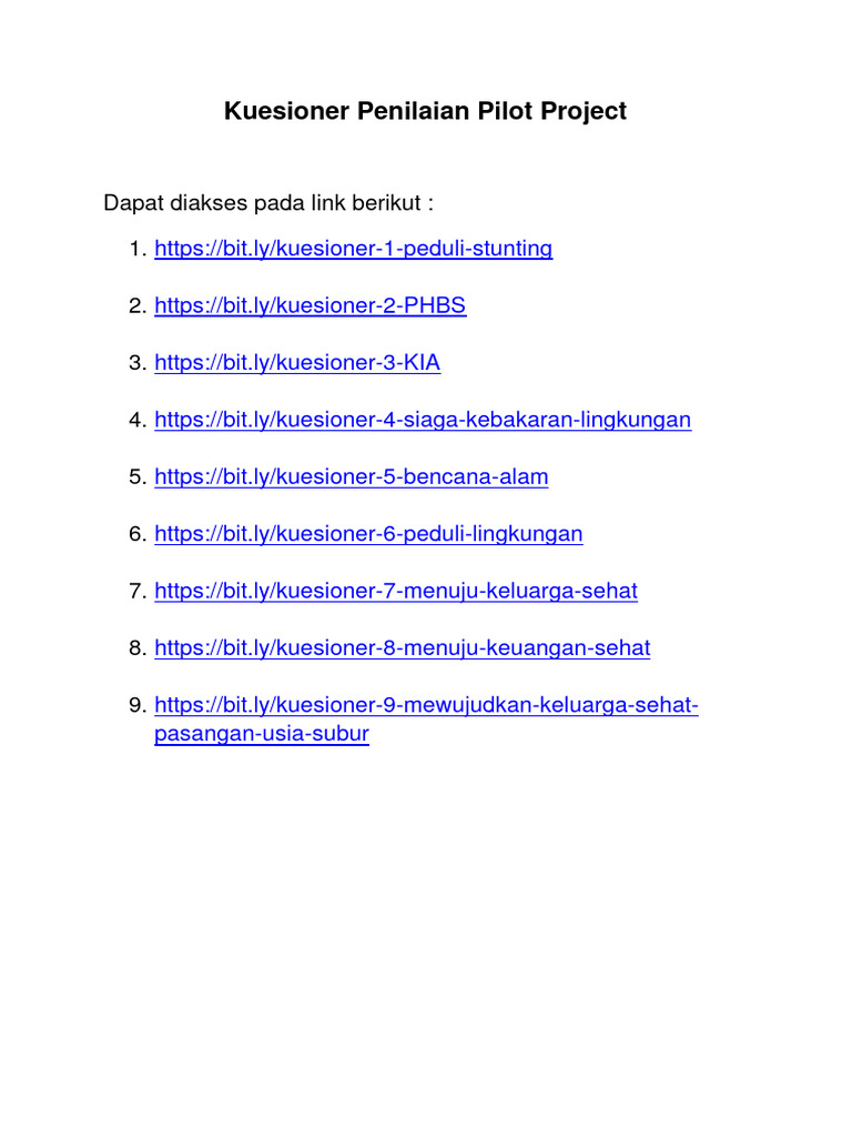 Link Kuesioner Penilaian Pilot Project | PDF